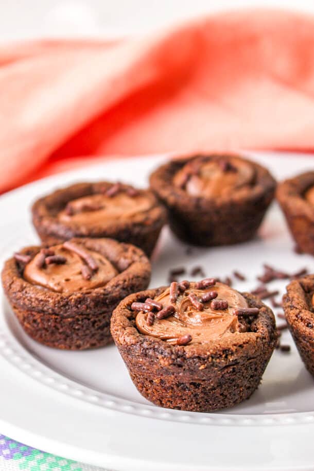 Chocolate Cookie Cups with Chocolate Frosting - Cookie Dough and Oven Mitt